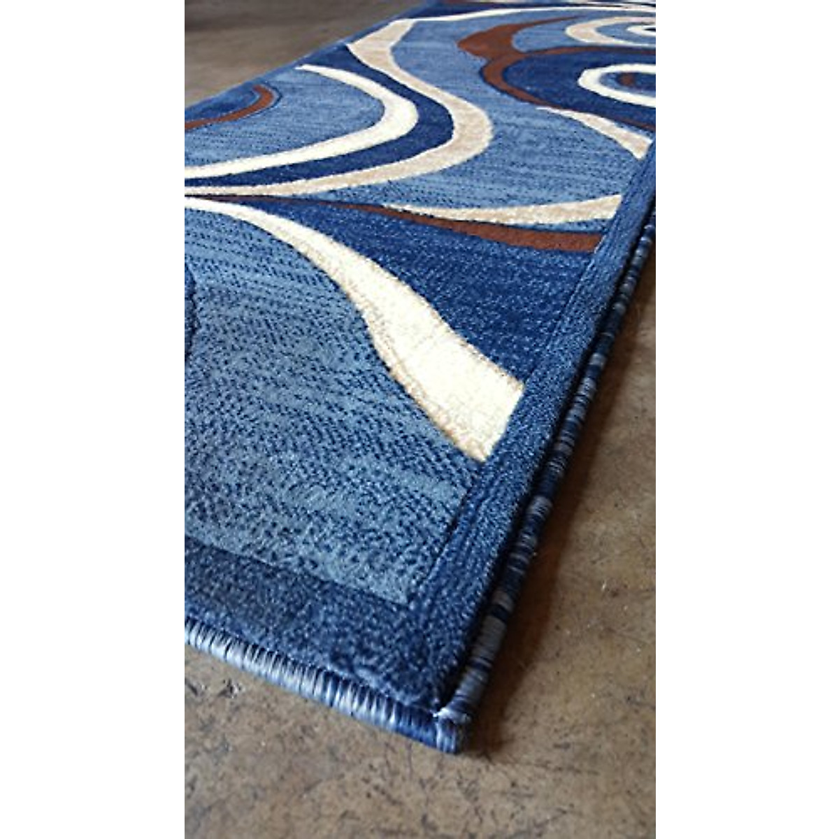 Modern Runner Contemporary Area Rug Blue Brown Carpet King Design 144 (2 Feet X 7 Feet 3 Inch)