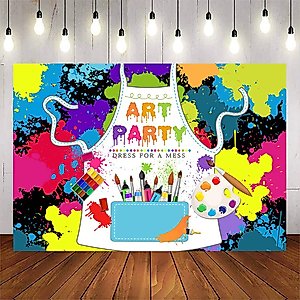 Avezano Art Party Backdrops Artist Theme Birthday Banner Decorations for Kids Art Let's Painting Dress for Mess Party Background Supplies 7x5ft