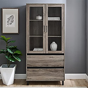 Walker Edison Furniture Company Glass Door Storage Hutch, 68 Inch, Grey Wash