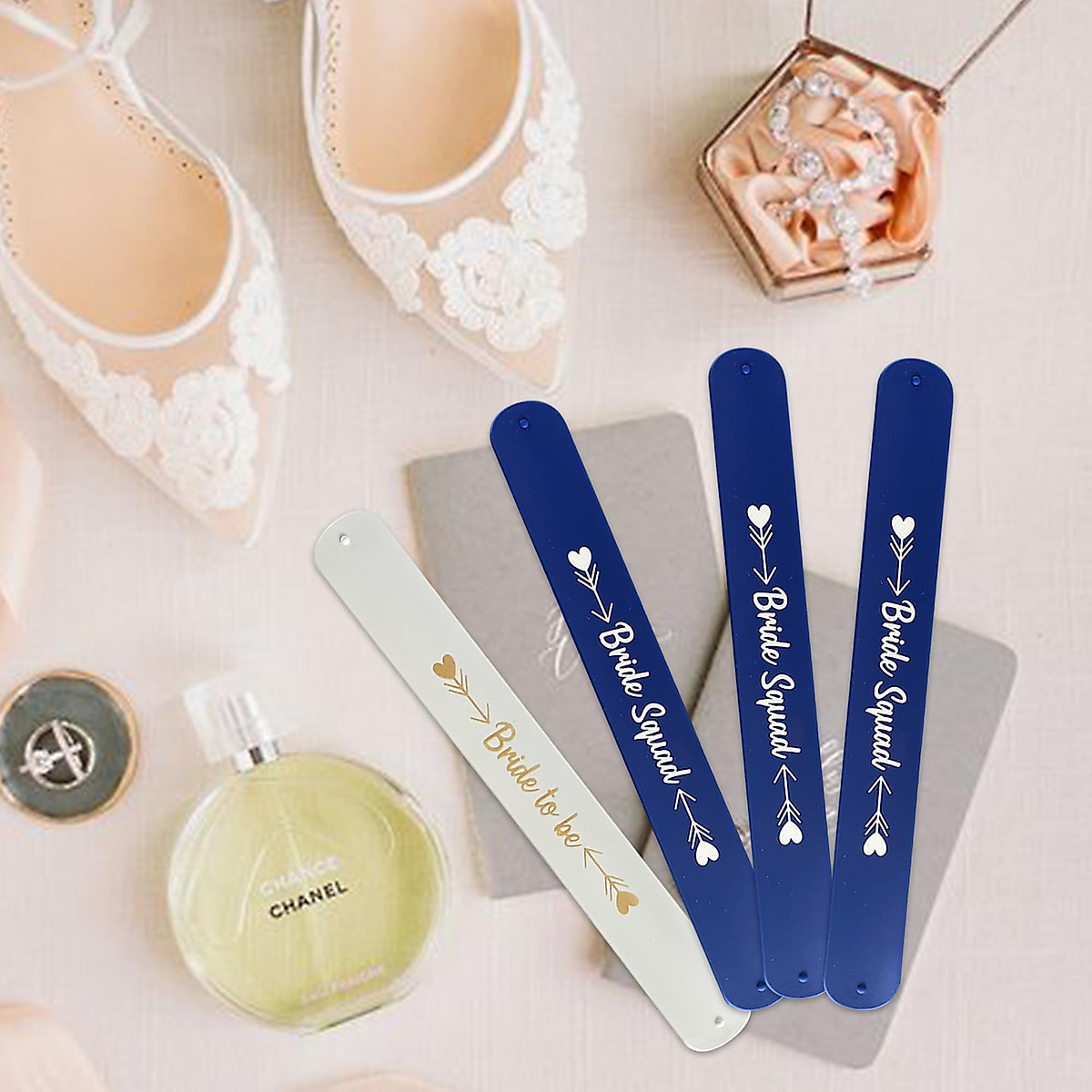 PartyGifts&beyond Bachelorette Party Favors 10 Pcs Bachelorette Bracelets Bachelorette Party Decorations Bride Squad Snap Silicone Wristbands for Bridesmaid Gifts (Navy Blue)