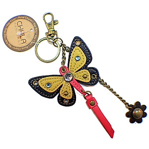 Chala Yellow Spring Butterfly Key Chain Purse Leather Bag Fob Charm New