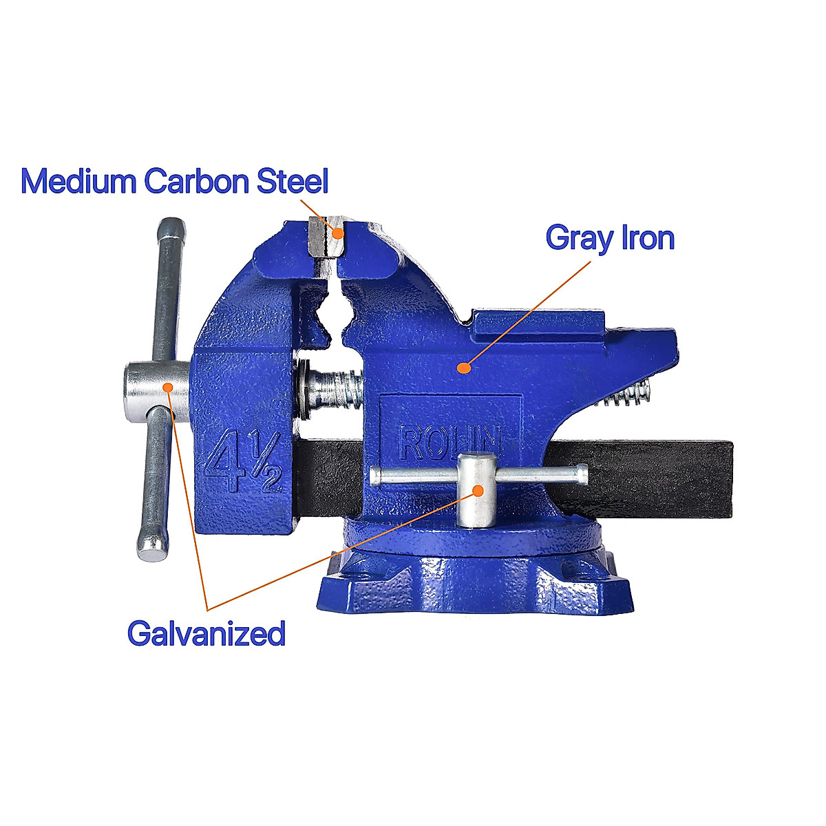 Rolin Vise Bench Vise 4-1/2 Inch With 240 Degree Swivel Base Clamp Tools Home Vises Rotation Base