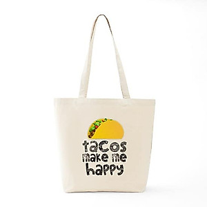 CafePress Tacos Make Me Happy Tote Bag Natural Canvas Tote Bag, Reusable Shopping Bag