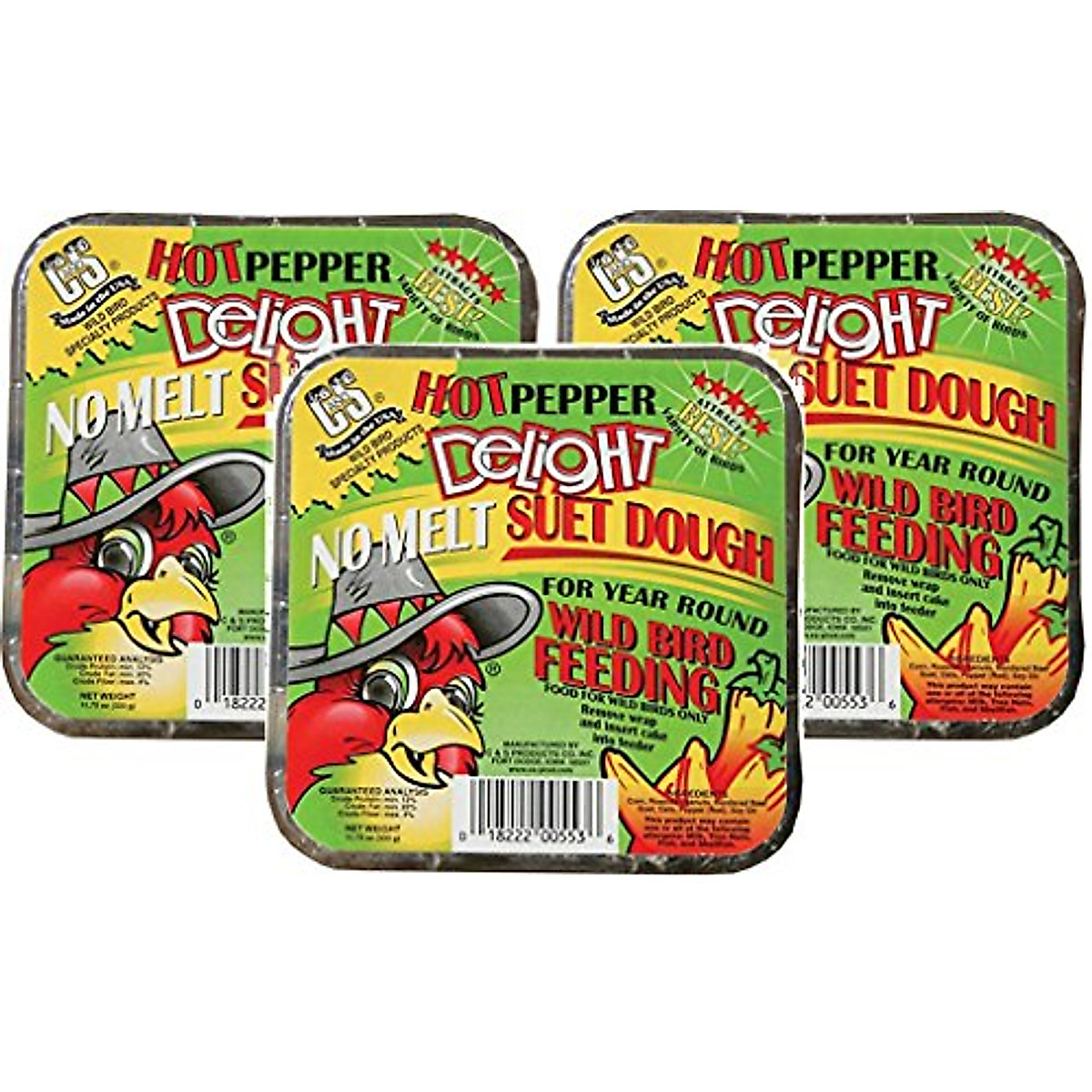 C & S Hot Pepper Delight No Melt Suet Dough Cake (3 Pack / 11.75 oz Each)