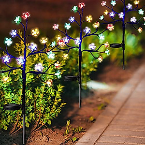 YINGFAKE Solar Garden Cherry Blossom Lights, 2 Pack Outdoor Waterproof LED Solar Powered Flower Light, 40 Cherry Blossom Pathway Decor Landscape Lights for Garden, Yard, Patio, Lawn