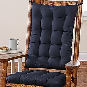 Barnett Home Decor Cotton Duck Navy Blue Rocking Chair Cushions - Size Extra-Large - Latex Foam Fill Rocker Seat Pad & Backrest Cushion with Ties - Tufted, Reversible, Machine Washable, Made in USA