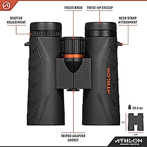 Athlon Optics 10x42 Midas G2 UHD Black Binoculars with Eye Relief for Adults and Kids, High-Powered Binoculars for Hunting, Birdwatching, and More