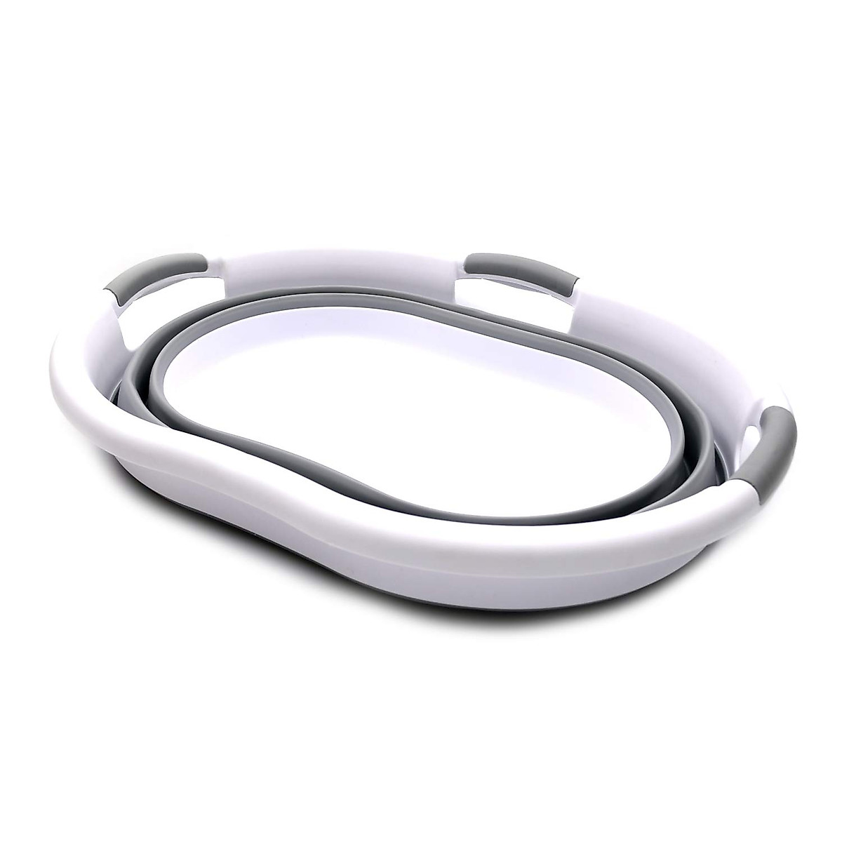 SAMMART 36L(9.5 gallon) Collapsible Plastic Laundry Basket-Oval Tub/Basket-Foldable Storage Container-Portable Washing Tub-Space Saving Laundry Hamper,Water capacity 27L(7.1 gallon) (Grey, 1)