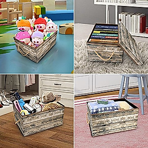 Livememory Foldable Storage Bin Fabric Decorative Storage Box with Lid and Handles for Office, Bedroom, Closet, Toys L15.7 x W11.8 x H7.9 Inches (Not Made of Wood)