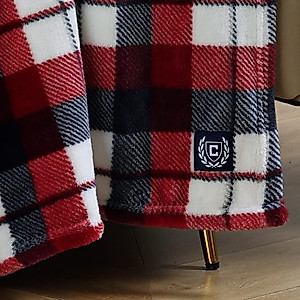 Chaps Plush Plaid Throw Blanket - Oversized Cozy Fuzzy Soft Flannel - 50" X 70" Winchester Plaid - Americana Red