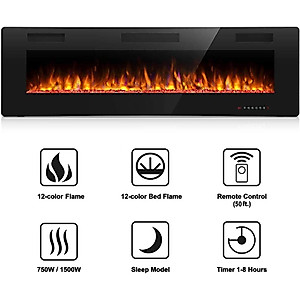Antarctic Star 42 Inch Electric Fireplace in-Wall Recessed and Wall Mounted, Fireplace Heater and Linear Fireplace with Multicolor Flame, Timer, 750/1500W Control by Touch Panel & Remote