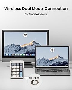 Kisnt Wireless Mechanical Number Pad, Bluetooth 5.0&2.4G Wireless Dual Mode Hot Swappable Numeric Keypad,17 Keys Gasket Numpad, Ten-Key with PBT Keycaps for Laptop/PC/TKL Keyboards(Linear Switch)