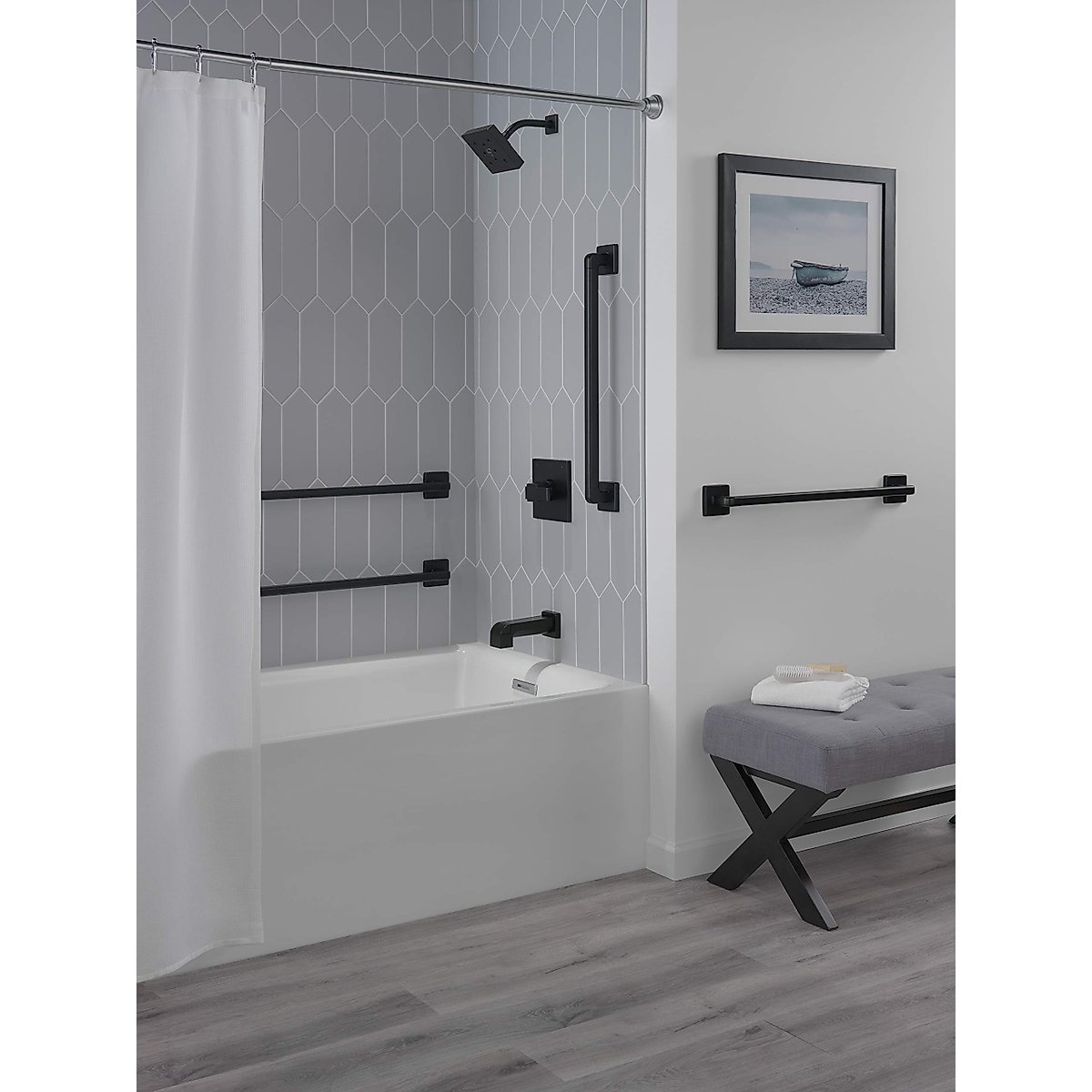 Delta Faucet 41924-BL Modern Angular Concealed Screw ADA-Compliant Decorative Grab Bar, 24 in x 1-1/4 in, Flat Black