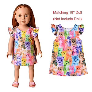 QPANCY Cat Nightgown for American Girls Matching Kids & Dolls 18 inch Pajamas 8 9