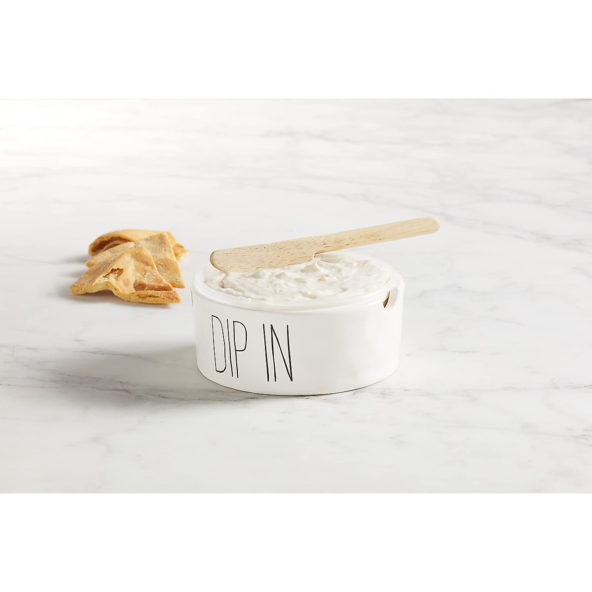 Mud Pie Store Bought Container Dish, White, dip 2" x 4 1/4" dia | spreader 6"