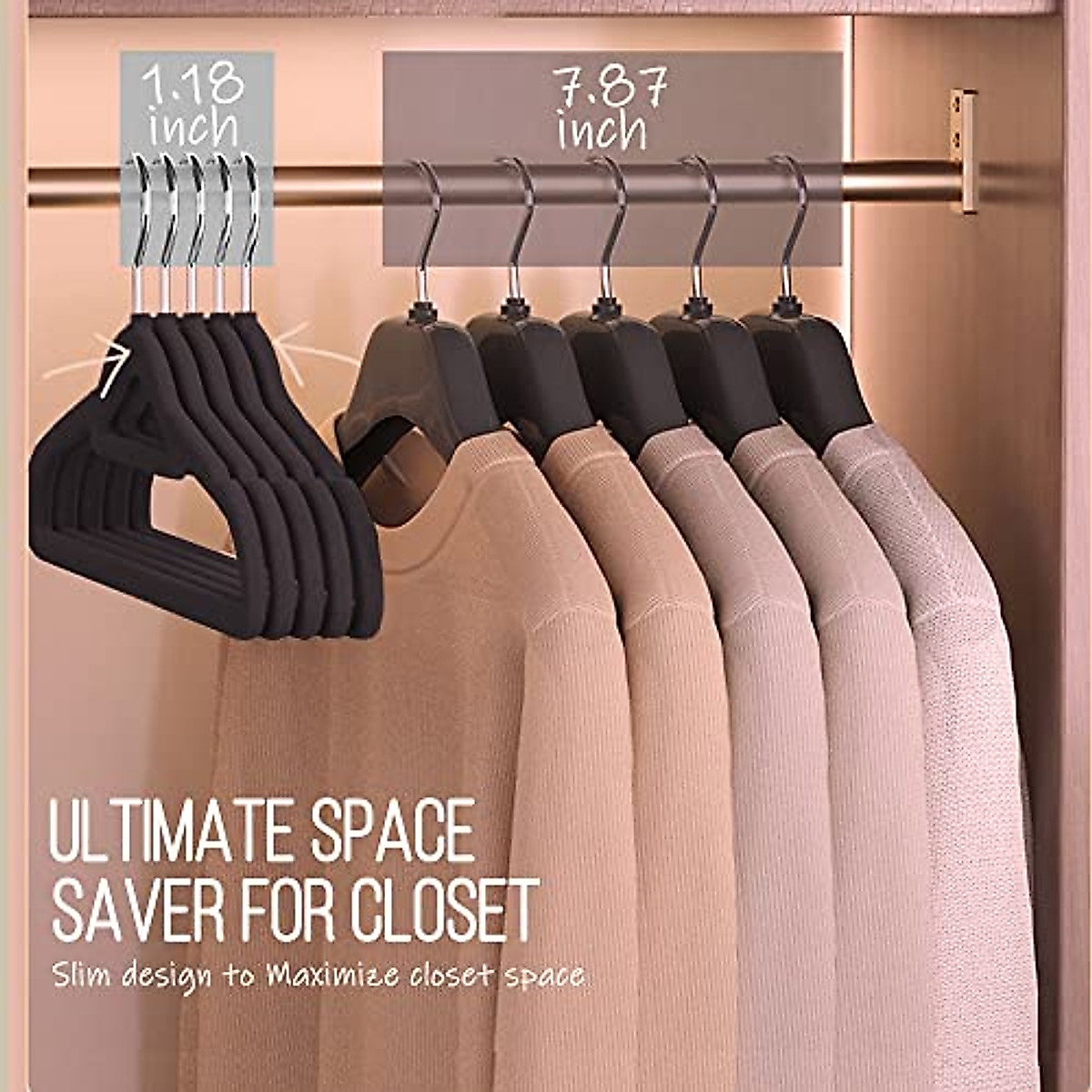 SPORWLIK Premium Velvet Hangers with Tie Bar, Suit Hangers Non-Slip Space Saving Coat Hanger Ultra Thin，Clothes Hangers 360° Swivel Hook for Suit, Shirt Dress & Trouser (Pack of 50)