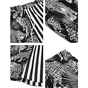 COOFANDY Men Striped Short Set Hawaiian Floral Short Sleeve Shirt Beach Set Outfits Black Leopard