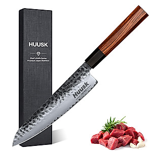 Huusk Knives from Japan, Professional Japanese Gyuto Chef Knife 8 Inch, Hand Forged Kitchen Knives, 3 Layers High Carbon Meat Sushi Knife, Ultra Sharp Cooking Knife with Gift Box