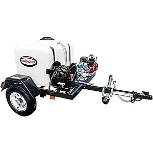 SIMPSON Cleaning 95000 Mobile Trailer 3200 PSI Cold Water Gas Pressure Washer System, 2.8 GPM, Honda Engine, Includes Spray Gun and Wand, 5 QC Nozzle Tips, Monster Series 3/8-in. x 50-ft. Hose