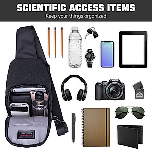 Pinprin Sling Bag Anti-theft Waterproof Crossbody Backpack Multi-pocket Chest Bag with Earphone Hole Shoulder Bag for Men, Hiking, Cycling, Travel