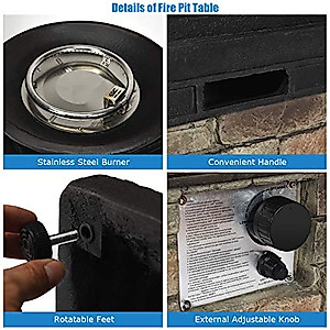 COOURIGHT Outdoor Propane Fire Bowl Column, 30” Stone Look Gas Burner Stove w/ Rain Cover Lava Rock, 40,000 BTU Tall Gas Burning Fire Pit Table for Patio Garden Outside, CSA/ETL Approved (Natural)