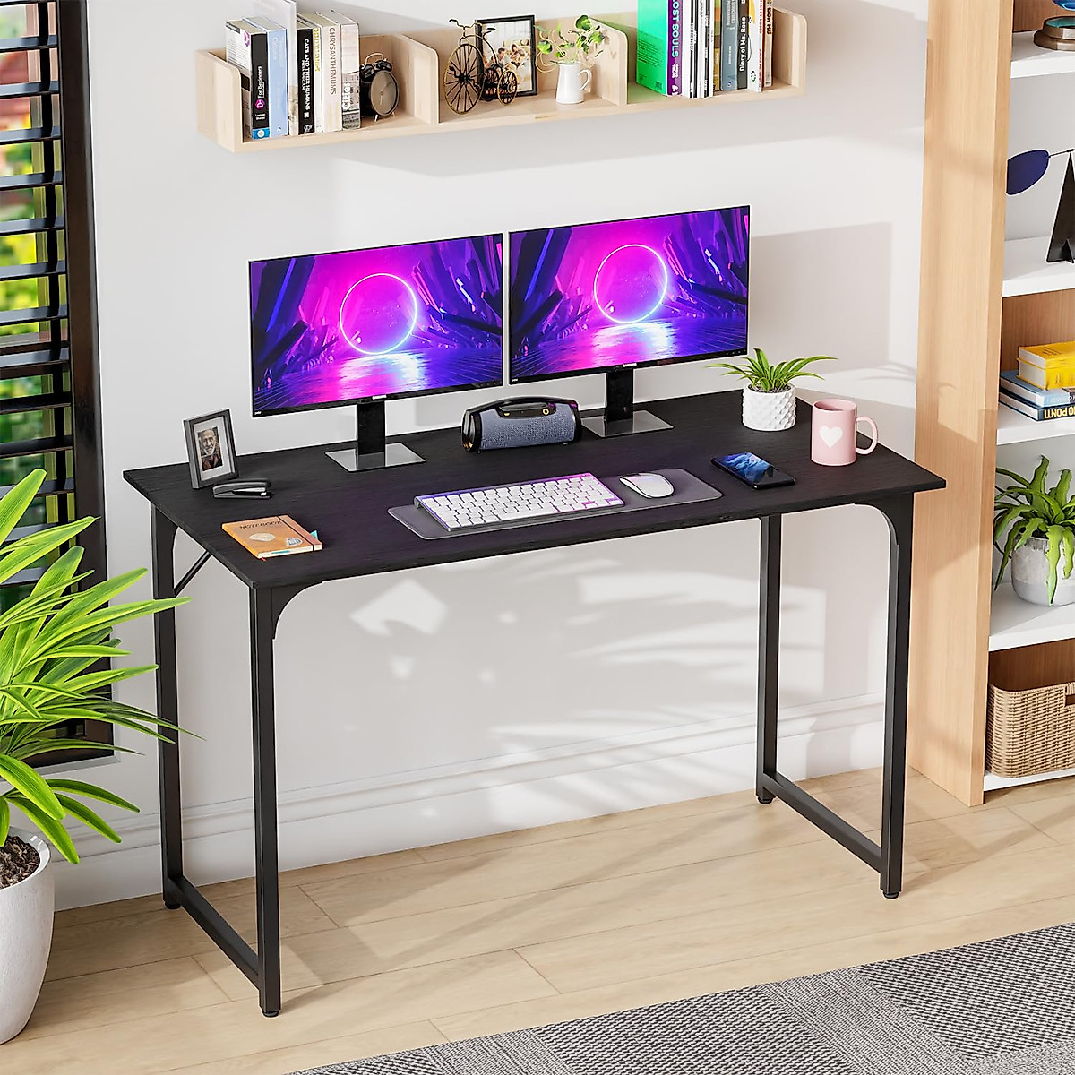 PayLessHere Computer Desk 47 inch Length Study Writing Table, Adjustable feet, Modern Furniture for Home Office, Brown