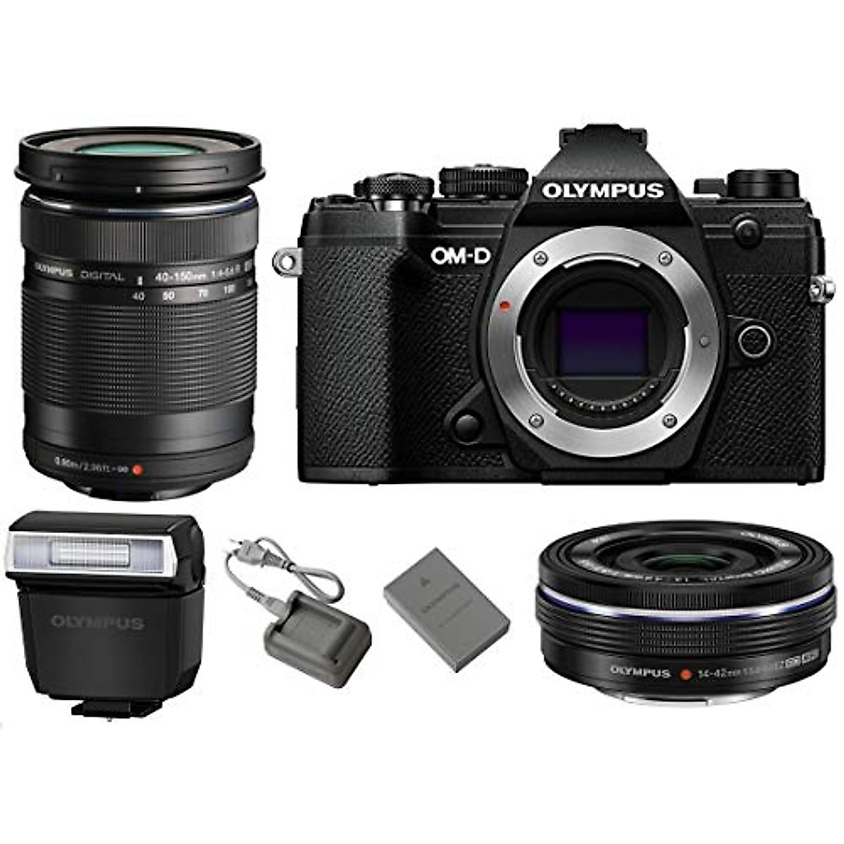 Olympus OM-D E-M5 Mark III Mirrorless Digital Camera Body (Black) + M.Zuiko Digital ED 14-42mm f/3.5-5.6 EZ Lens (Black) + M.Zuiko Digital ED 40-150mm f/4-5.6 R Lens (Black)