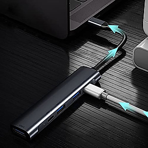 USB C Hub HDMI Adapter, 5 in 1 Type C Docking Station Transmitter for Data Transmission, 60W PD Charging, USB 3.0 Rate 5Gbps, USB 2.0 Rate 480Mbps