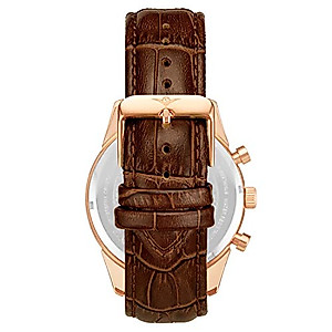 Stuhrling Original Mens Watches Chronograph Analog Silver Dial with Date Rose Gold Steel Case Tachymeter 24-Hour Subdial Mens Brown Leather Strap