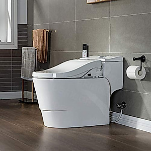 WOODBRIDGE White Luxury, Elongated One Piece Advanced Bidet, Smart Toilet Seat with Temperature Controlled Wash Functions and Air Dryer T-0737