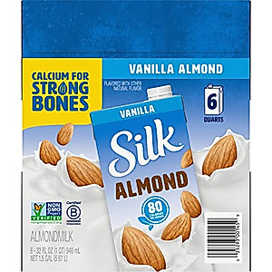Silk Shelf-Stable Almond Milk, Vanilla, Dairy-Free, Vegan, Non-GMO Project Verified, 1 Quart (Pack of 6)