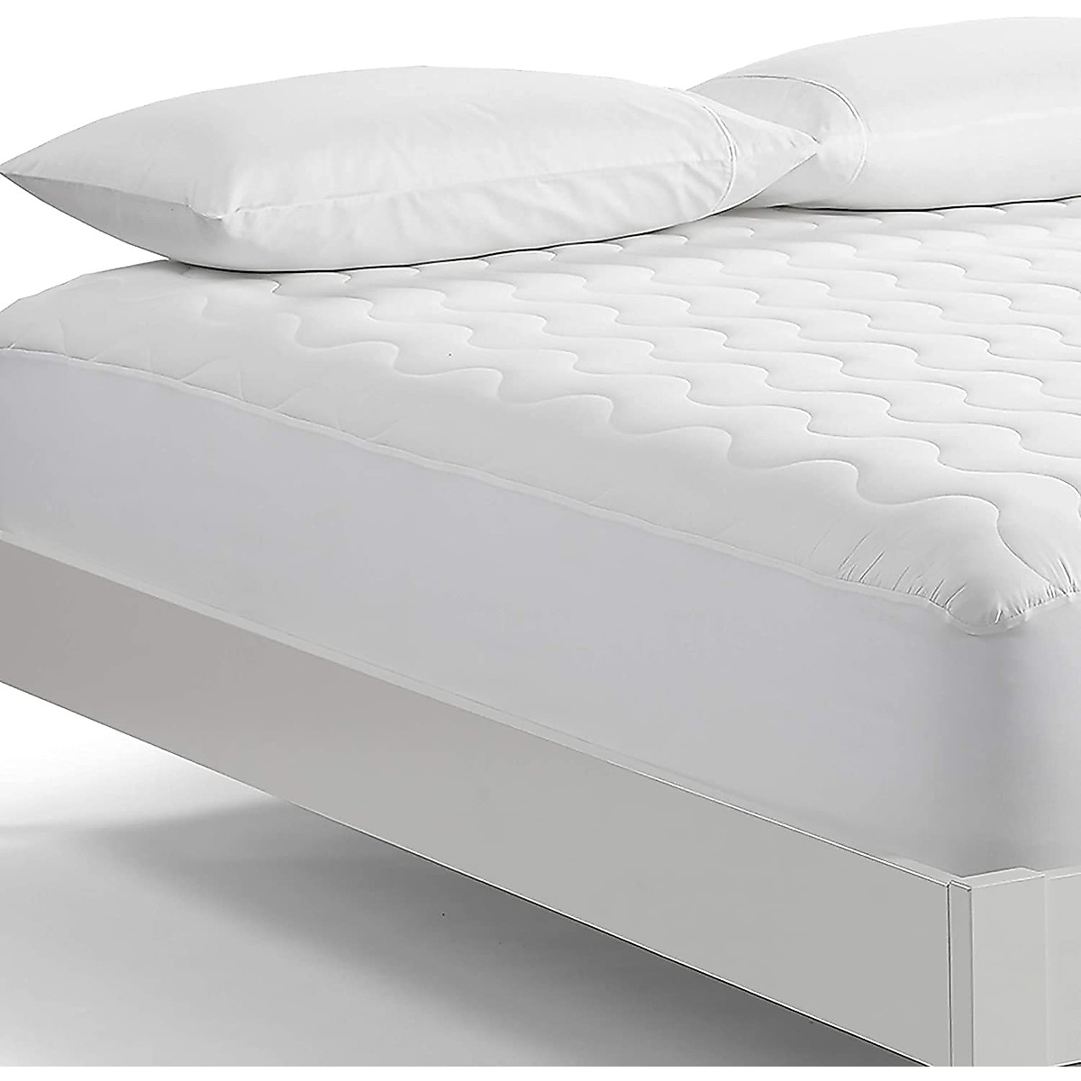 SERTA Air Dry Basic Microfiber Fill Cooling Fitted Mattress Pad Cover, Full, White