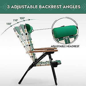 Dowinx Beach Chair with Cooler Bag, Folding Caming Chair with Backpack Straps, High Back 3 Position-Reclining Outdoor Chair Aluminum Frame, Green
