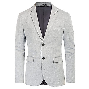 Men's 2 Button Herringbone Blazer Jacket Lightweight Casual Stretch Knit Sport Coat Light Grey L