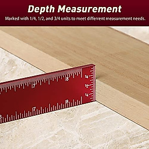3Pcs Woodworking Ruler, 6/8/12 Inch Precision Pocket Ruler with Stops, Aluminum Metal Ruler, Inch and Metric Measuring Ruler for Woodworker, Machinist, Engineer (Red)