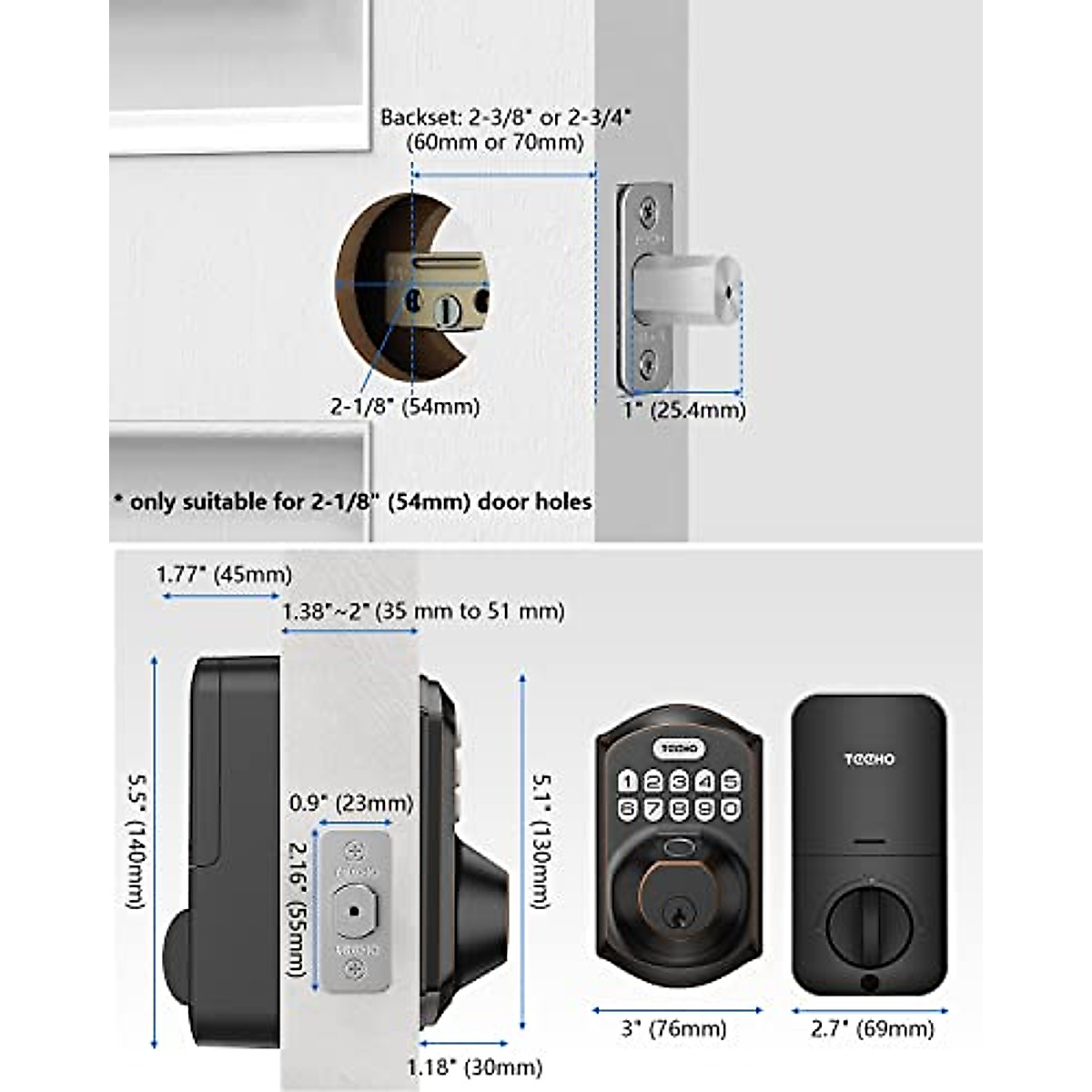 TEEHO TE002 Fingerprint Door Lock - Keyless Entry Door Lock with Keypad - Electronic Deadbolt Keyed Entry - Front Door Lock - Combination Door Lock - Easy Installation - Oil-Rubbed Bronze