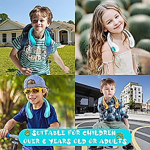 Trakxy Portable Neck Fan for Kids, Rechargeable Battery Powered Personal Mini Fan, Cartoon Headphones and Handsfree Wearable Design Kids Neck Fan for Children Sports, Studying, Playing-Blue