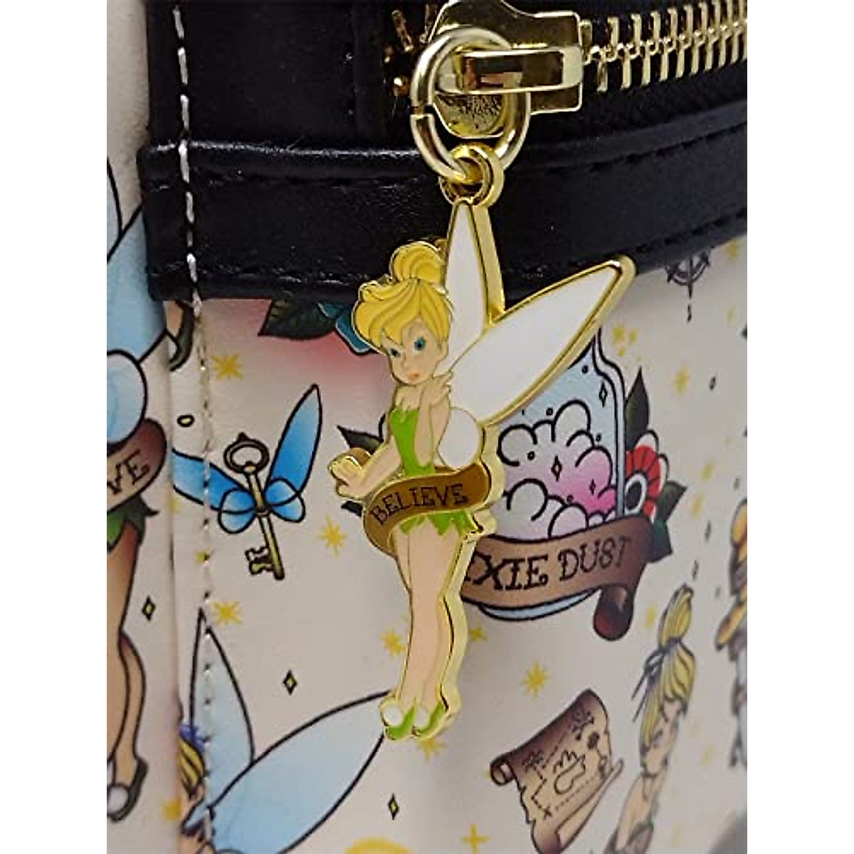 Loungefly Disney Peter Pan Tinkerbell Tattoo Print Womens Double Strap Shoulder Bag Purse