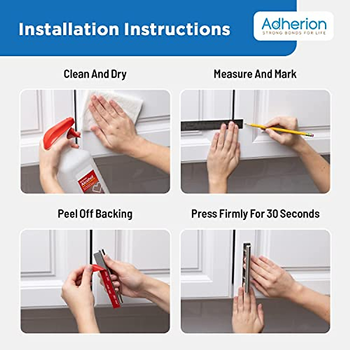 Adherion Adhesive Cabinet Stick On Door Handles 5" | No Drilling Stick On Handle for Drawers Doors Wardrobes Windows | 3M Handle Adhesive | 2 Pack Brushed Nickel | All Metal Stick On Cabinet Handles |
