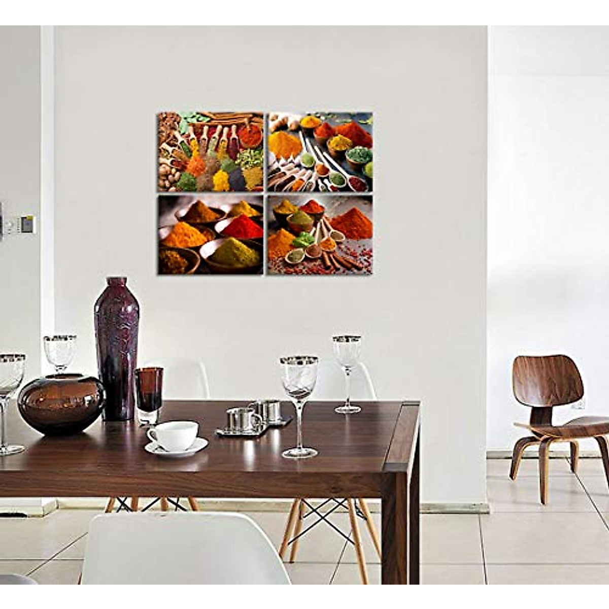 HOMEOART Herbs and Spices Kitchen Decor Pictures Dining Room Food Poster Prints Wall Decor 12"x16"x4 Panels