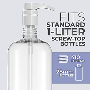 2 White Replacement Pumps for 1 Liter (33.8oz) Bottles, Shampoo and Conditioner with Extra Long Tube (Easy to Cut - to Fit Shorter Bottles)
