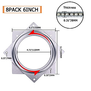 8Pack 6Inch Lazy Susan Hardware 5/16" Thick Square Lazy Susan Turntable Bearings Plate, 500lbs Capacity Rotating Swivel Bearing Plate, Lazy Susan Turntable Base for Serving Trays, Kitchen, Table
