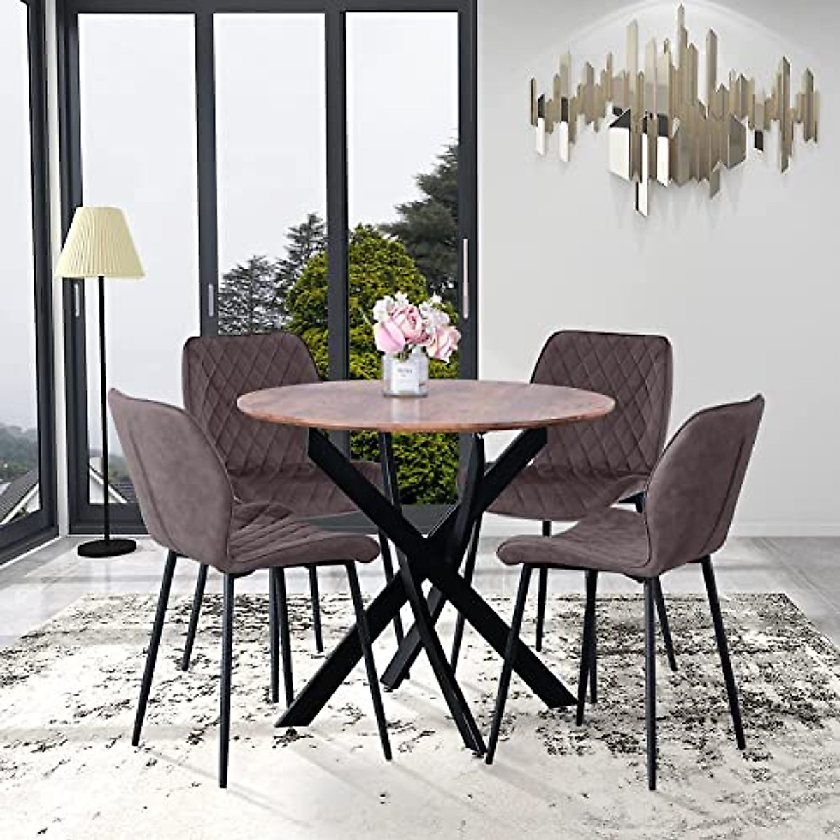 NIERN Round Dining Table with Chromed Legs,31.5 Inches Modern Kitchen Table for Kitchen Dining Room (Brown)