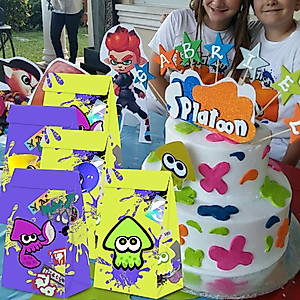 HOMEZZO 24 Pcs Splatoon Party Favor Gift Bags - Slime Candy Bags Goodie Bags with Squid Stickers for Splatoon Party Decorations Slime Party Supplies