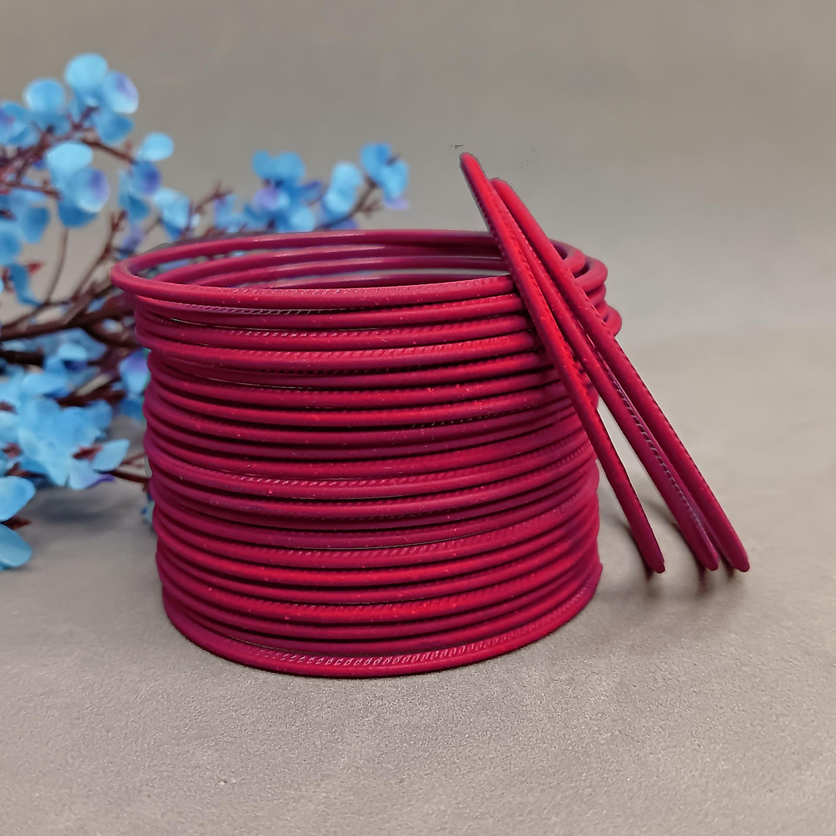 Efulgenz Plain Metal Bangle Bracelets Bridal Indian Wedding Bangles Set Matte Pink Bangles Bollywood Bangle Set for Women (24 Pcs) Size 2.6