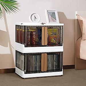 MOSFiATA Storage Bins with Lids - 8.4Gal Stackable Storage Bins, Folding Storage Box for Closet Organizer, Plastic Collapsible Storage Bins with 2 Doors & Wheels for Home Kitchen,1 Pack