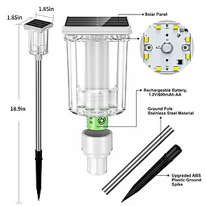 NEWMESSI Outdoor Solar Pathway Lights for Yard/Garden/Walkway, with 8 LED Beads, IP54 Waterproof, High Brightness, 600mAh Battery, Stainless Steel Pole, Solar Landscape Path Light (10 Pack)