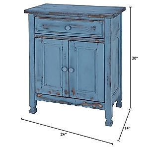 Rustic Cottage Accent Cabinet with 1 Drawer and 2 Doors in Blue Antique Finish for Living Room - Assembly Req'd., Distressed Wood, Adjustable/Removable Shelf