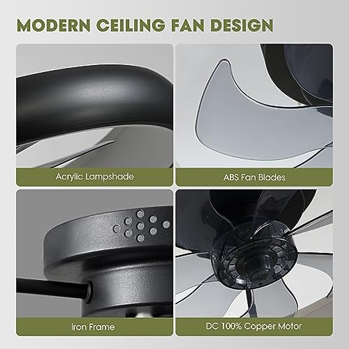LUDOMIDE Ceiling Fans with Lights, 20" Flush Mount Ceiling Fan with Remote & APP Control, Black Low Profile Ceiling Fan with 6 Wind Speeds, Smart Dimmable LED Ceiling Fan for Bedroom, Living Room