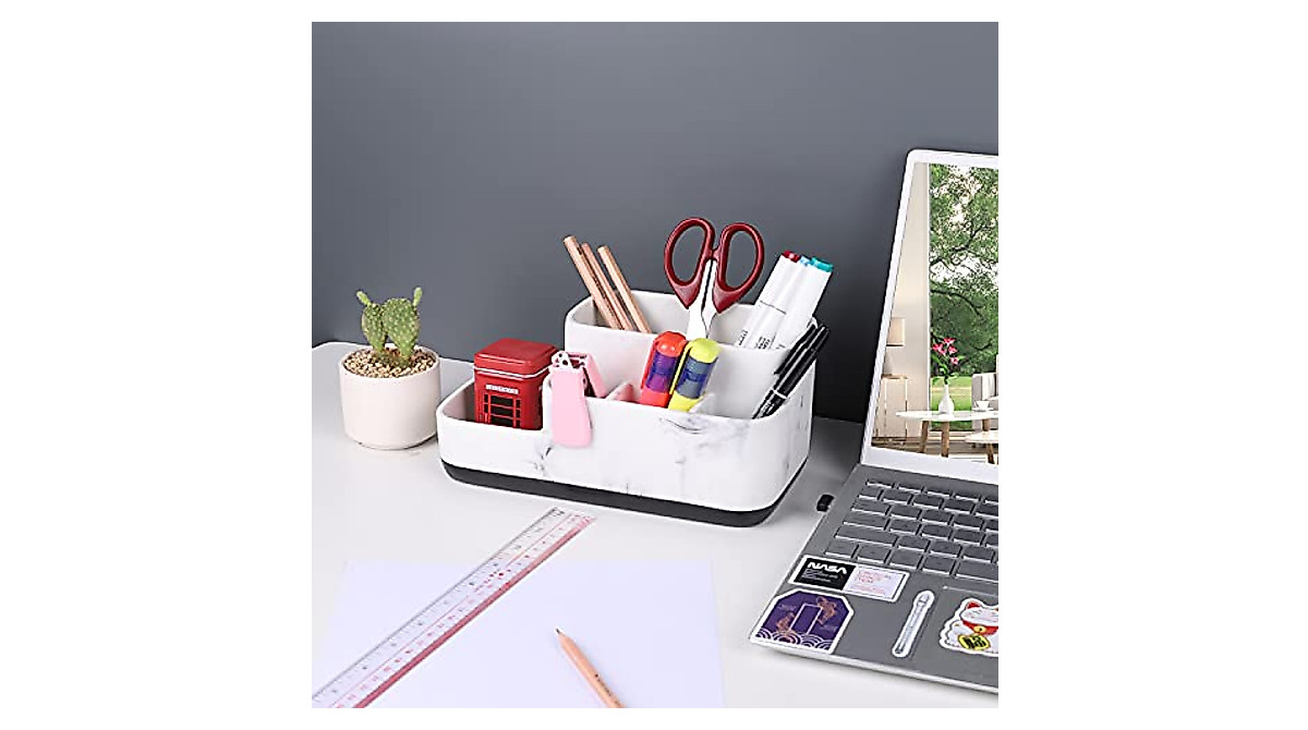 Stylish White Marble Countertop Organizer for Bathroom & Vanity